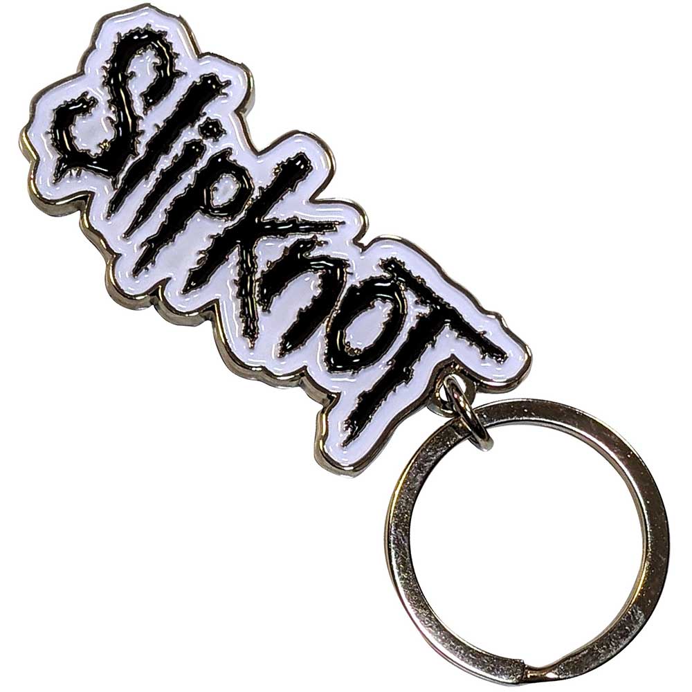 SLIPKNOT Keychain, Black Logo White Border | Authentic Band Merch